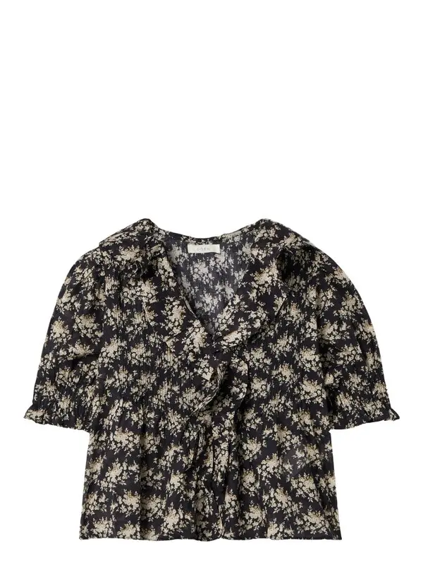 DÔEN Henri Ruffled Pintucked Floral-print Organic Cotton-voile Top - Multi-color