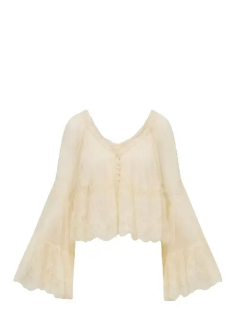 LoveShackFancy Darline Lace Peplum Top - Ivory