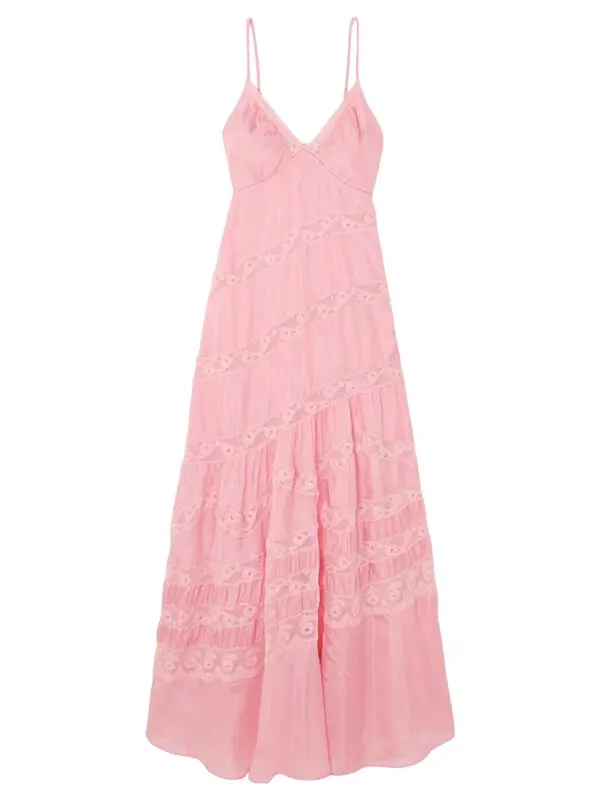 LoveShackFancy Lace-trimmed V-neck Maxi Dress - Pink