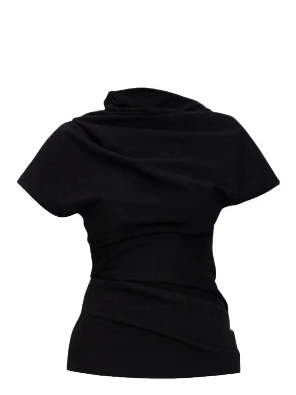 ENTIRE STUDIOS Asymmetrical Draped Jersey Top - Black