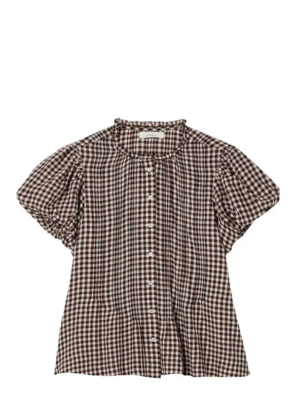 DÔEN Millie Ruffled Checked Organic Cotton-voile Blouse - Burgundy