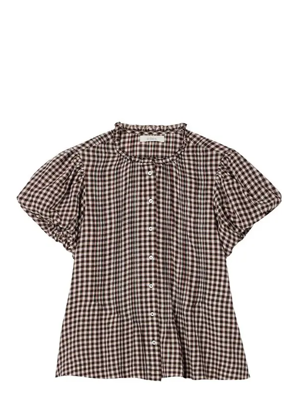 DÔEN Millie Ruffled Checked Organic Cotton-voile Blouse - Wine Red