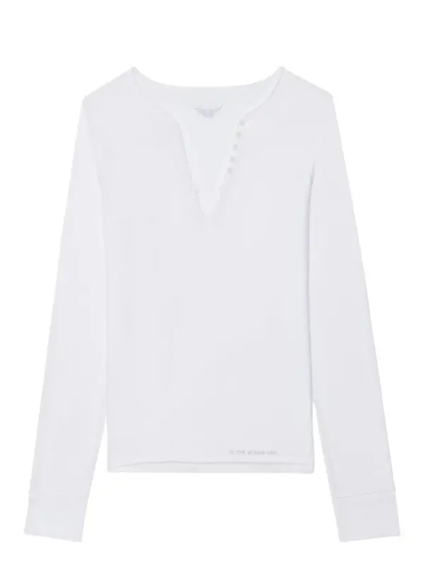 Zadig&Voltaire Tuni Henley T-shirt With Rhinestone Wings - White