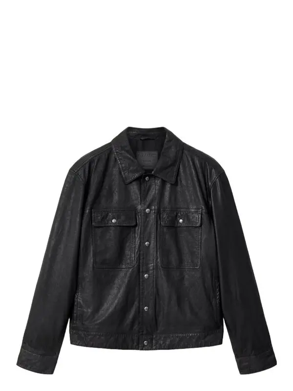 ALLSAINTS Taishi Leather Varsity Bomber Jacket - Navy Blue/black