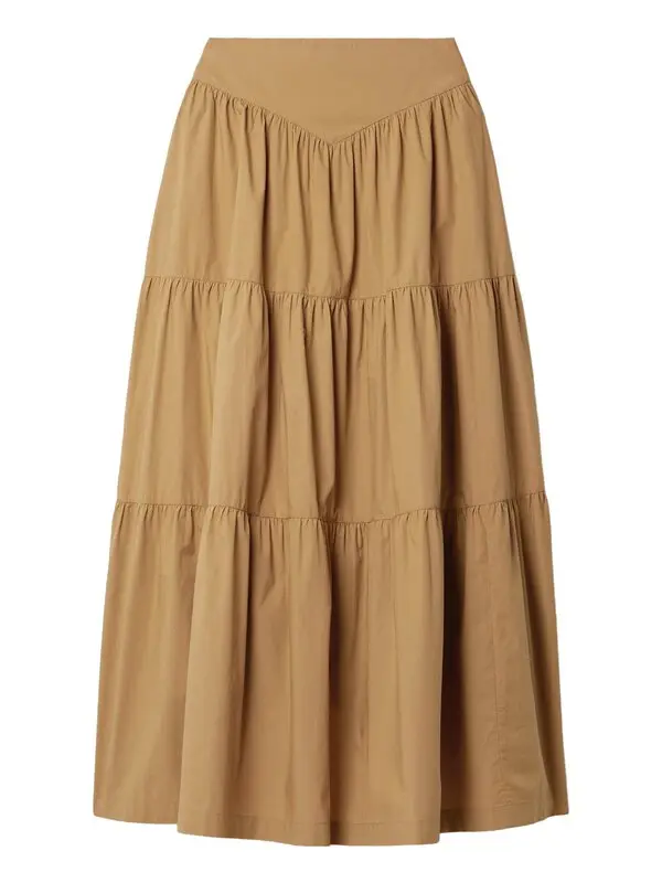 DÔEN Patchwork Design Midi Skirt - Brown