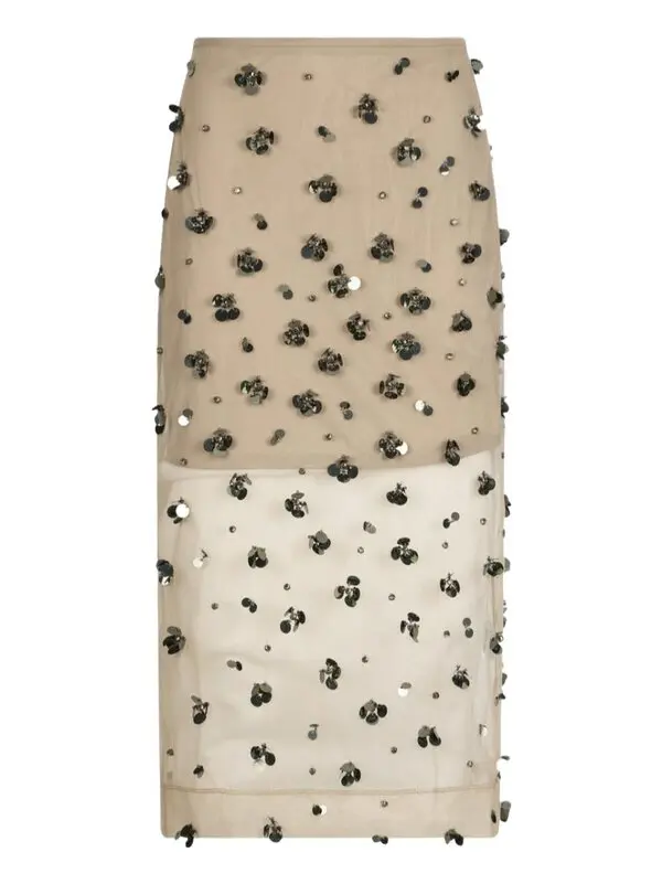 Liu Jo Floral Embellished Tulle Midi Skirt - Beige