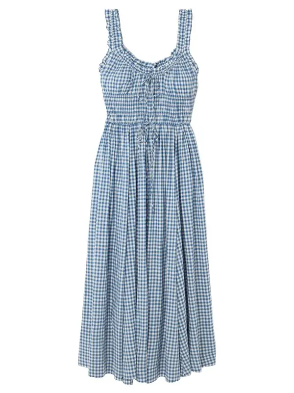 DÔEN Emmaretta Gingham Check Midi Dress - Blue