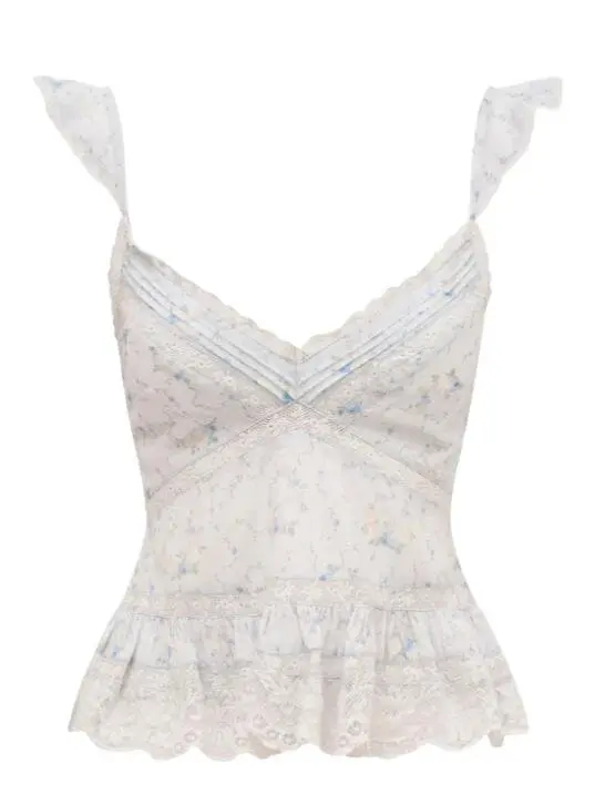 LoveShackFancy Ruffled Lace Top - Snowflake Blue