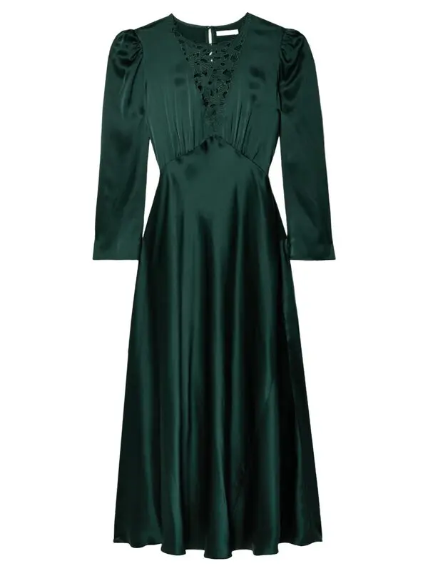 DÔEN Long Sleeve Lace Detail Dress - Dark Green