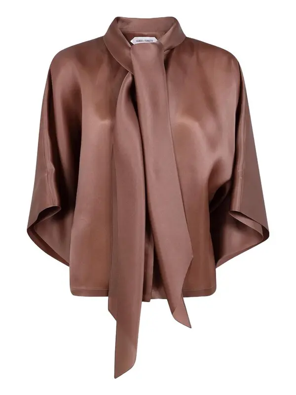 Alberta Ferretti Puff Sleeve Bow Detail Blouse - Brown