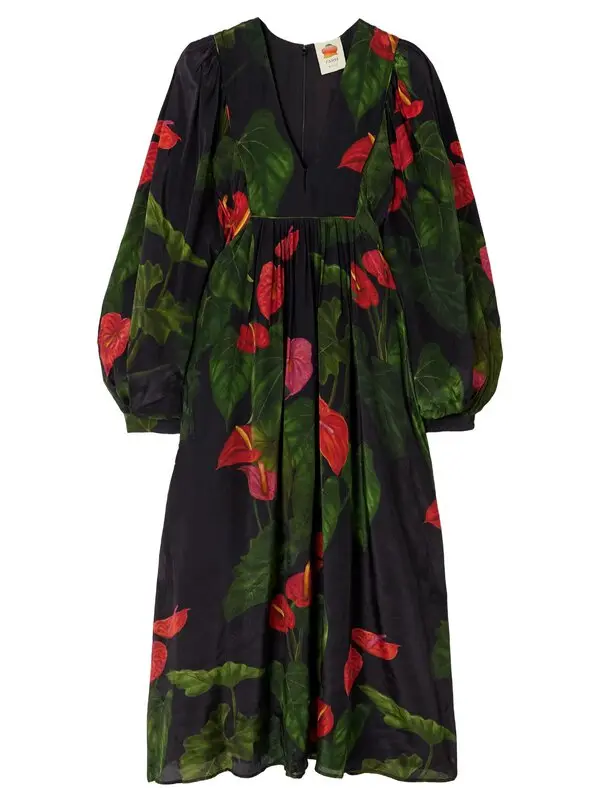 Farm Rio Graphic Print Midi Dress - Black