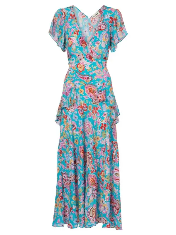 Rixo Short Sleeve V-neck Floral Print Maxi Dress - Multicolor