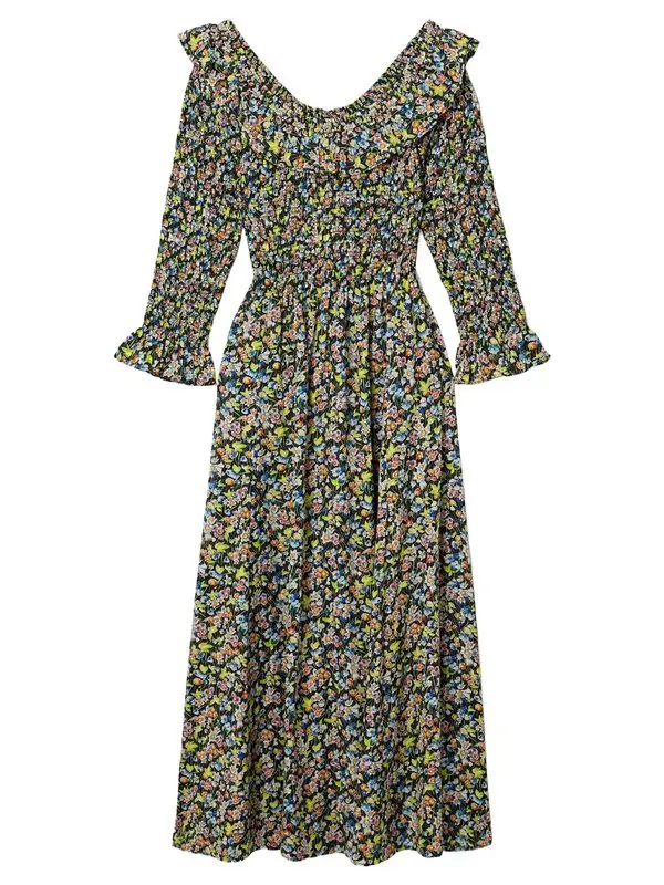 DÔEN Ruffled Floral Print Midi Dress - Multicolor