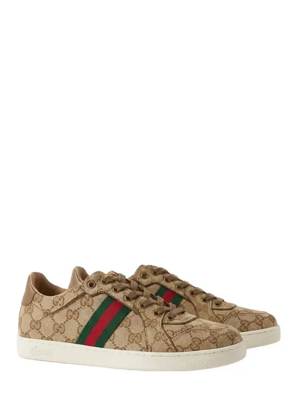 Gucci Gg Canvas Low-top Sneakers - Sand And Dark Brown