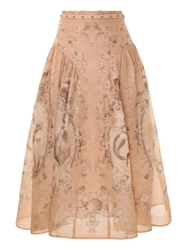 Zimmermann Rebellion Printed Midi Skirt - Nude