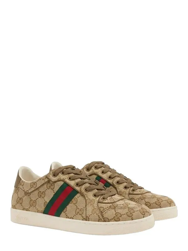 Gucci Low-top Sneakers With Gg Canvas And Leather Accents - Sand And Dark Brown