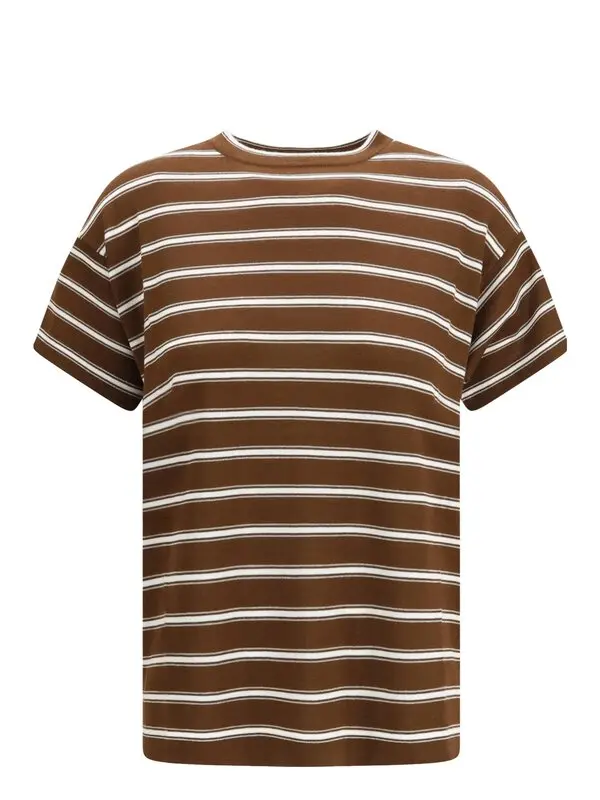 Brunello Cucinelli Striped Crew Neck T-shirt - Brown