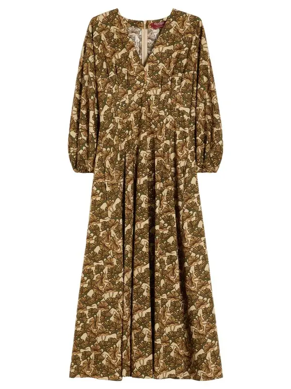 Max Mara Printed Long Sleeve Midi Dress - Natural Color