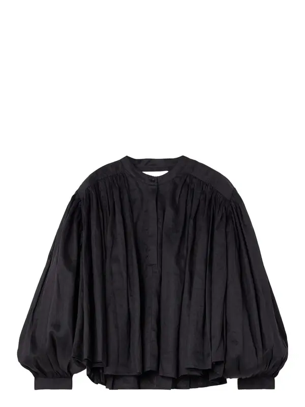 RÓHE Long-sleeved Pleated Front Puff Sleeve Shirt - Black