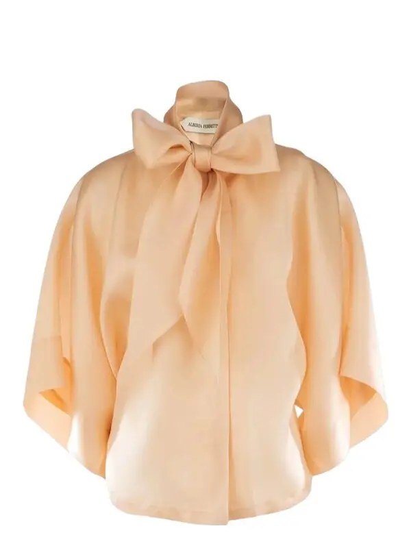 Alberta Ferretti Puff Sleeve Shirt With Bow Detail - Nude
