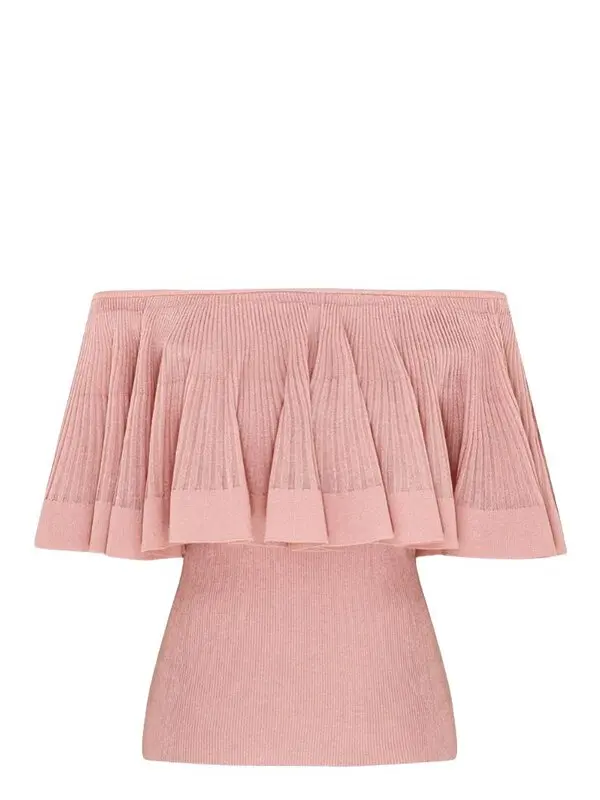 Zimmermann Pleated Ruffle Knit Top - Gray Pink