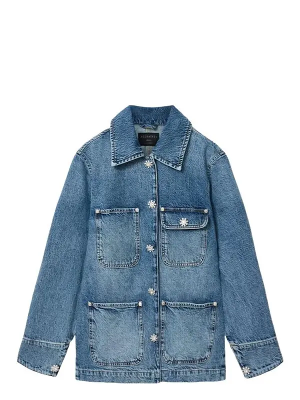 ALLSAINTS Bex Oversized Denim Jacket With Crystal Press Studs - Mid-indigo