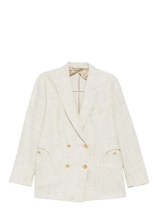 BLAZÉ MILANO Textured Double-breasted Blazer - Off-white