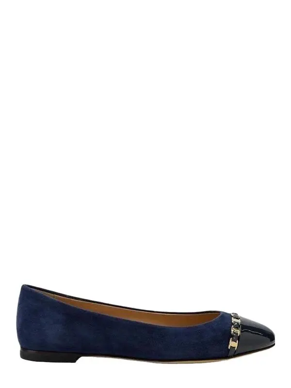 FERRAGAMO Suede And Patent Leather Round Toe Ballet Flats - Black