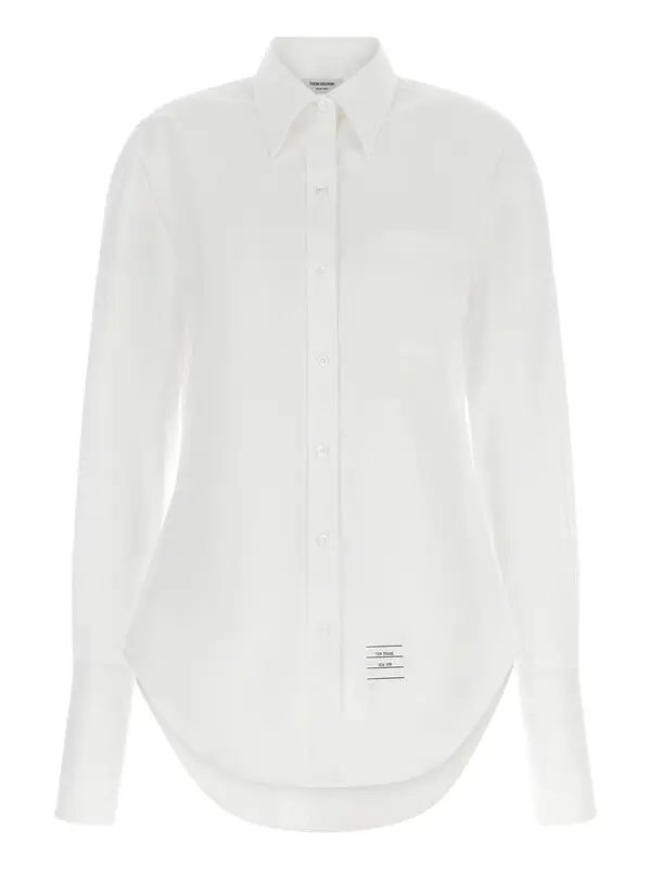 Thom Browne Button-down Shirt With Logo Patch - White