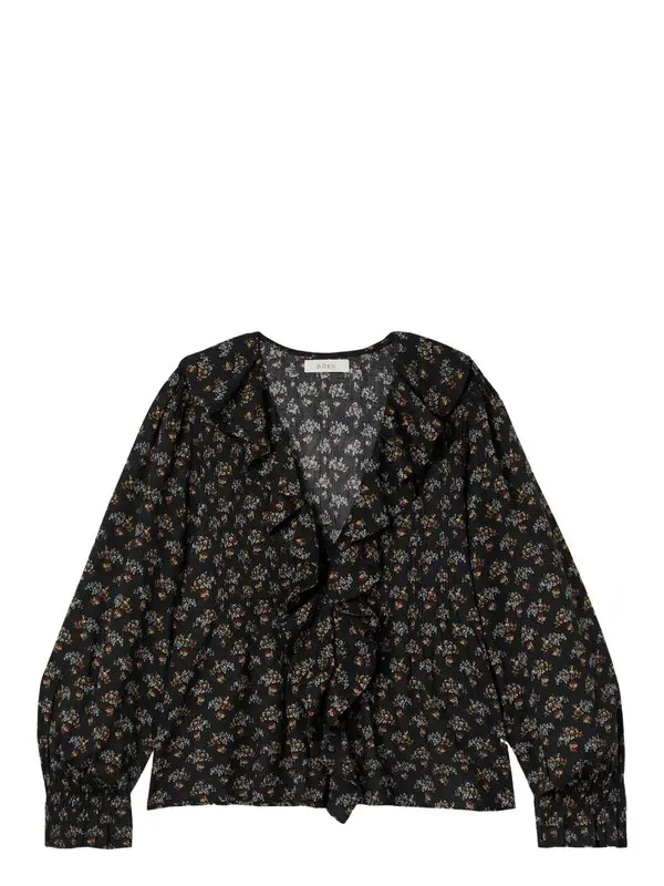 DÔEN Ruffled Floral Long Sleeve Shirt - Black