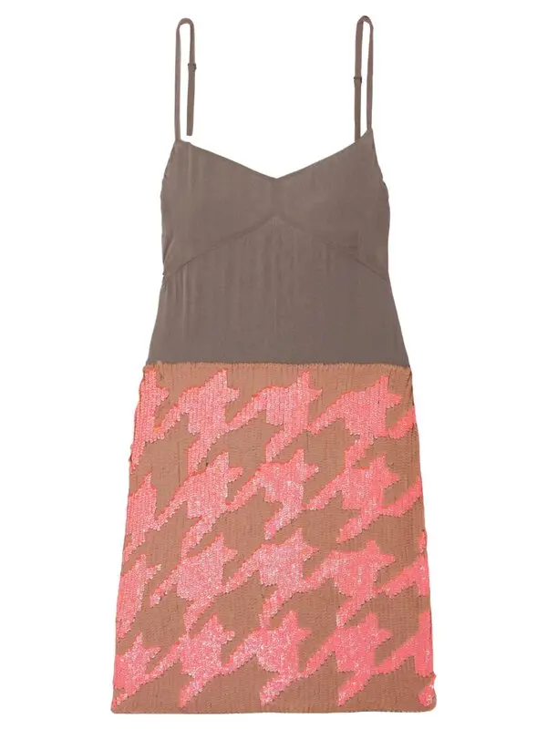 Dries Van Noten Sequin Houndstooth Slip Dress - Light Brown