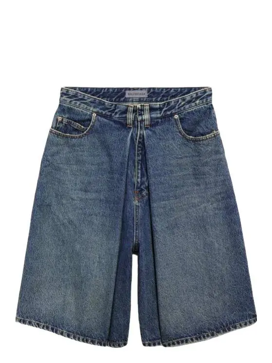 Balenciaga Folded Denim Shorts - Dirty Blue