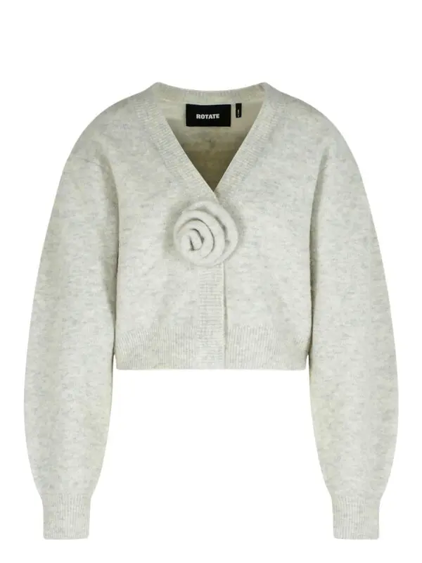 ROTATE BY BIRGER CHRISTENSEN Puff-sleeve Rose-embellished Cardigan - Grey