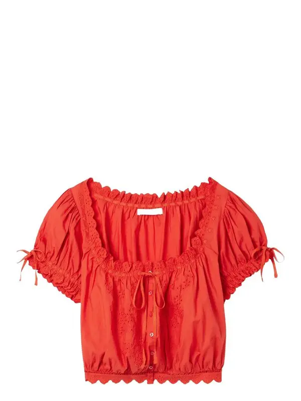 DÔEN Embroidered Cotton Top - Red