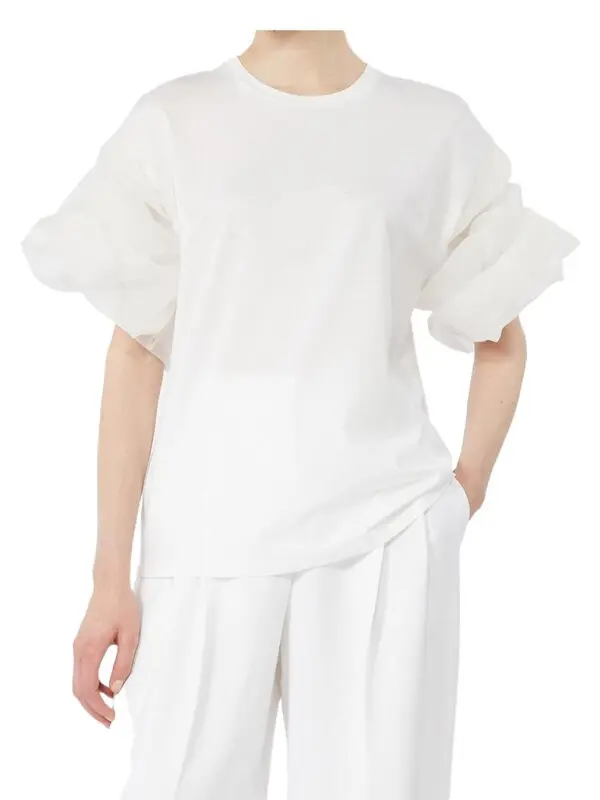 Max Mara Round Neck Short Sleeve Top With Embellished Logo - White