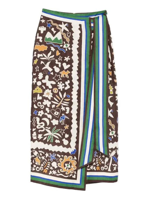 ALEMAIS Maroc Graphic Wrap Midi Skirt - Brown