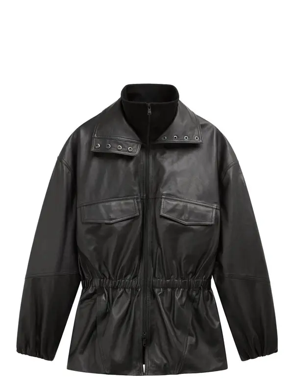 THE FRANKIE SHOP Carnaby Funnel-neck Leather Jacket - Black