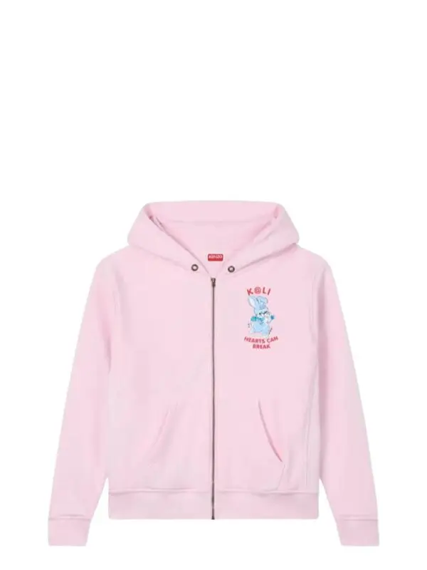 Kenzo Cartoon Graphic Zip-up Hoodie - Flamingo Pink