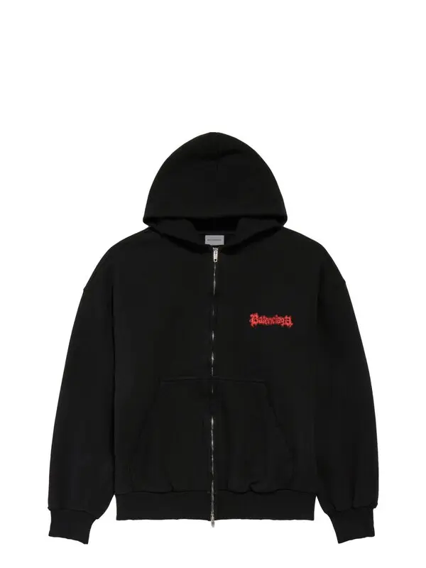 Balenciaga Oversized Zip-up Hoodie With Distressed Details - Black