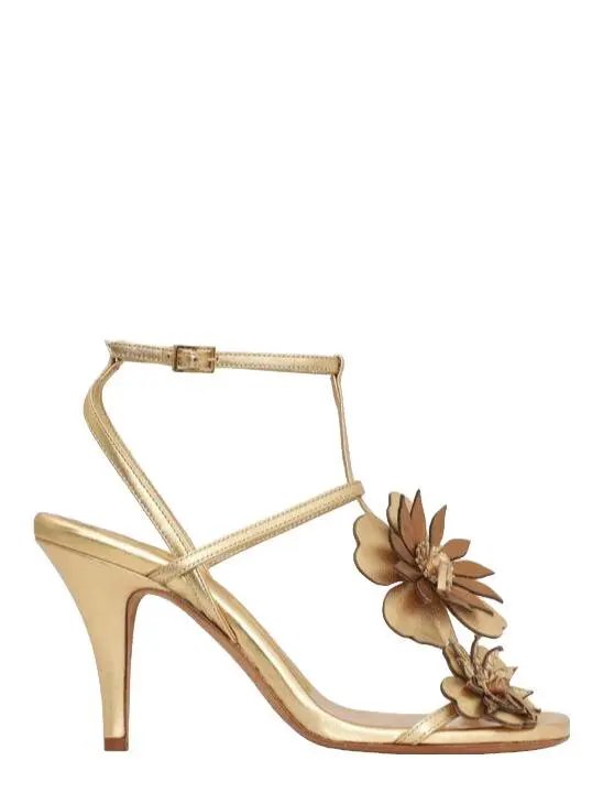 Zimmermann Belara Floral Heeled Sandals - Golden