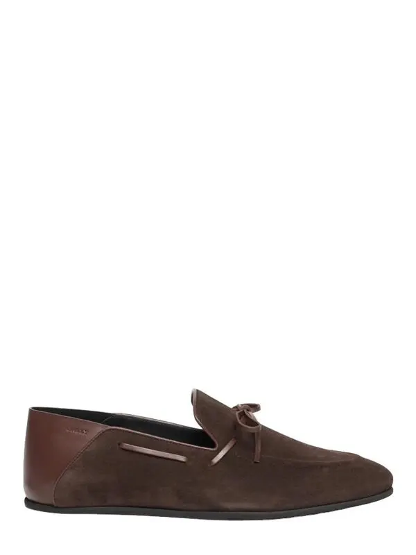 Bally Round Toe Suede Loafers With Bow Detailing - Dark Brown