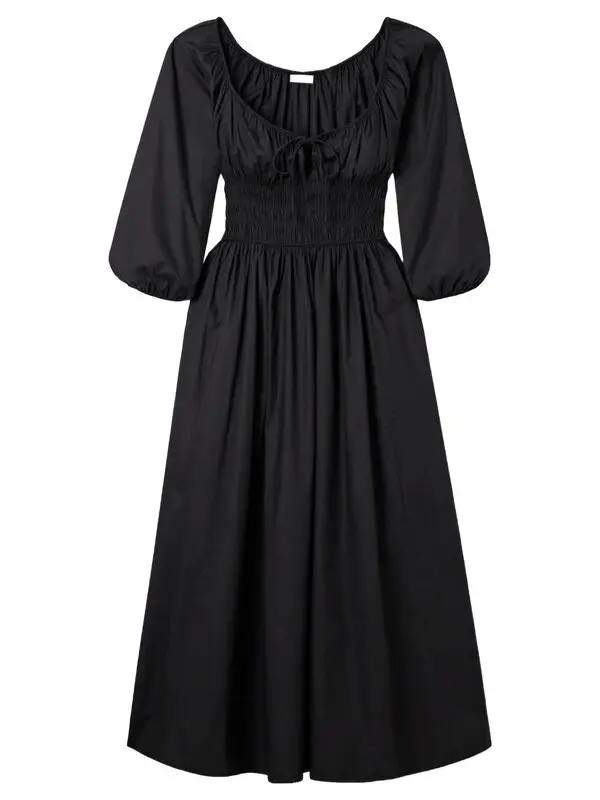DÔEN Quintessa Shirred Midi Dress - Black