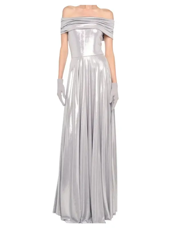 Norma Kamali Off-shoulder Pleated Maxi Dress - Silver