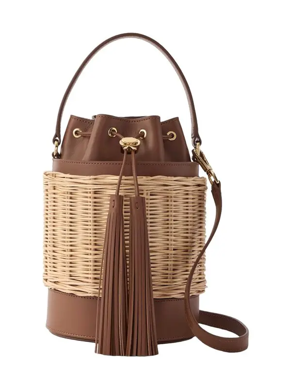 GIANVITO ROSSI Rattan And Leather Bucket Bag With Tassels - Brown