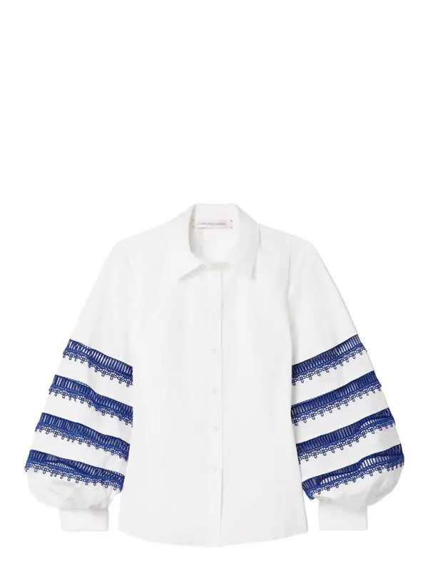 Carolina Herrera Cotton-blend Poplin Shirt With Lace Trim Sleeves - White