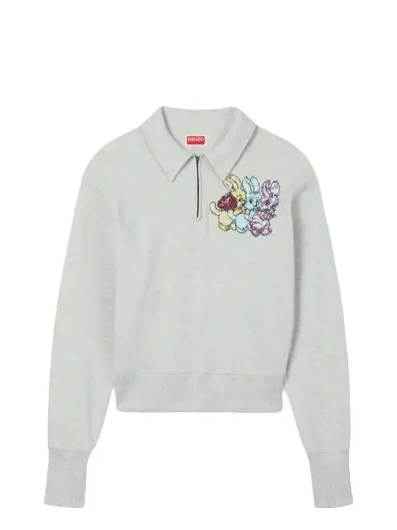 Kenzo Bunny Appliqué Zip Sweatshirt - Light Gray