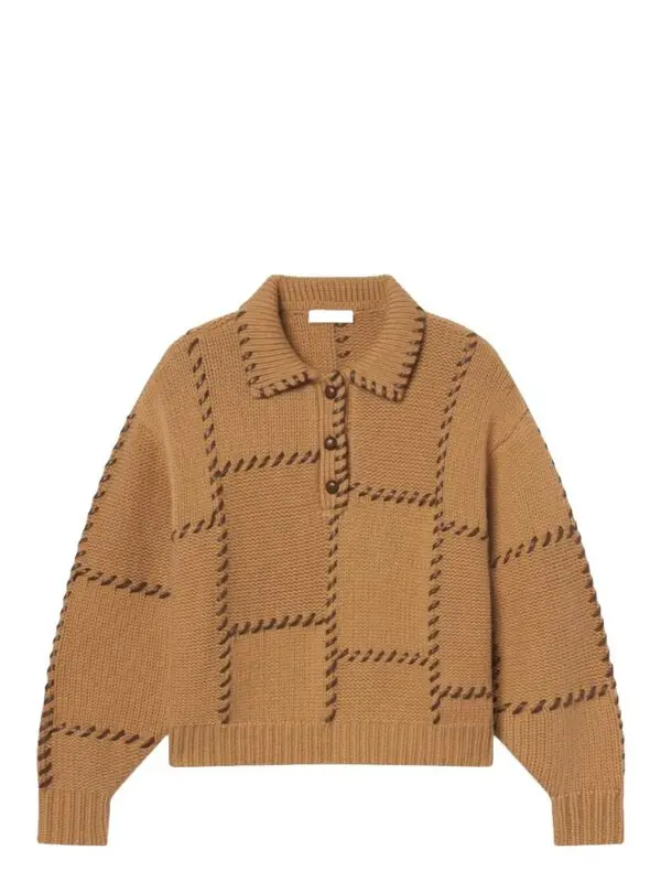 FRAME Leather Stitch Oversized Knitted Sweater - Camel