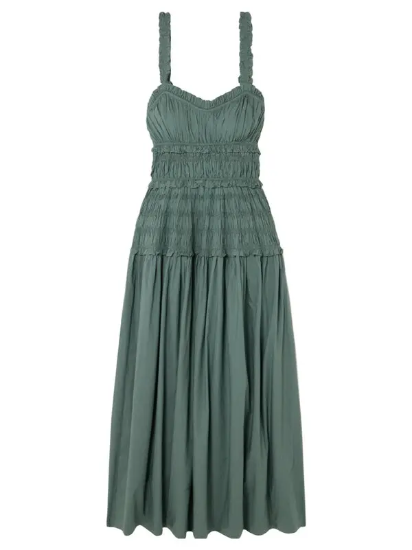 DÔEN Ruffled Smocked Midi Dress - Lagoon Blue