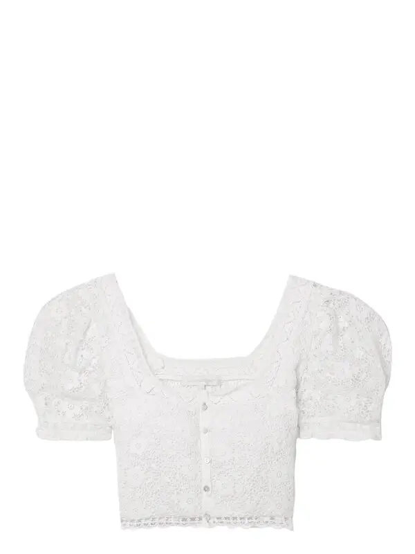 LoveShackFancy Carmeline Lace Cropped Top - White