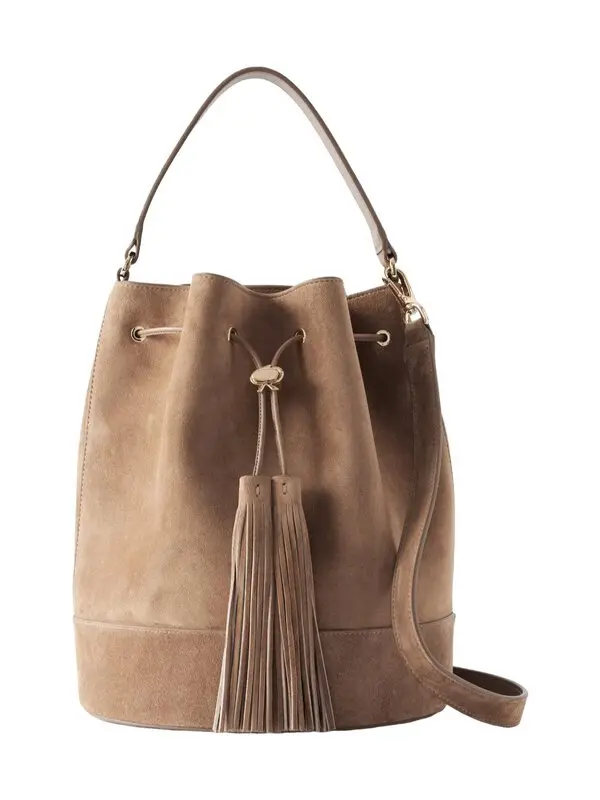 GIANVITO ROSSI Sienna Tasseled Suede Bucket Bag - Brown